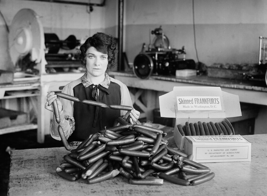 Lady in frankfurter factory blank card - Holy Mackerel